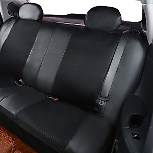 Flying Banner Car Seat Covers Full Set Front Seats and Rear Bench Black Leather and Red Fabric Mesh Cover Breathable Black with Blue Color (Blue)