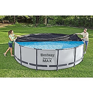 Bestway Flowclear PVC Round 12 Foot Pool Cover for Above Ground Frame Pools with Drain Holes and Secure Tie-Down Ropes, Black (Cover Only)