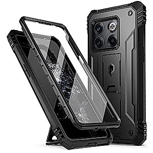 Poetic Revolution Series Designed for Oneplus 10T Case, Full-Body Rugged Dual-Layer Shockproof Protective Cover with Kickstand and Built-in-Screen Protector, Black