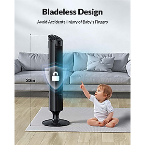 NIUVUIN Tower Fan, 33-Inch Cooling Fans That Blow Cold Air Portable Space-Saving Bladeless Fan 3 Modes 3 Speeds 12-Hour Timer 70° Oscillating Quiet Tower Fan with Remote for Bedroom and Home Office