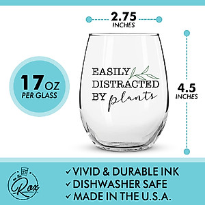 On The Rox Drinks Plant Lady Succulent Cactus Gifts for Women- Set of 2 Funny Wine Glasses 15oz (Easily Distracted by Plants - S**c It)