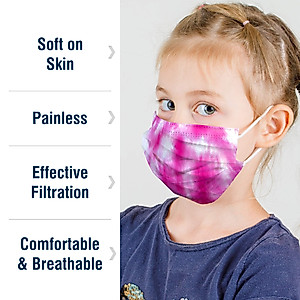 WECARE Kids Disposable Face Masks, 50 Asstd Tie Dye Masks, Individually Wrapped