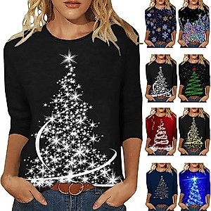 My Recent Orders Christmas Tops for Women Trendy 2023 3/4 Sleeve Cute Funny Christmas Tree Print Tunic Shirts Dressy Casual Tees Blouses Womens Christmas Tops Funny White M