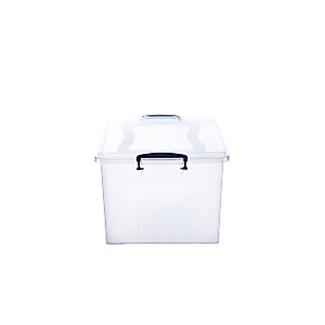Superio Clear Plastic Storage Bin with Lid, 28 Quart Organizing Container, Latch Box, Stackable Plastic Tote for Household, Garage, School, and Office- Store Shoes, Clothing, Crafts, and Accessories