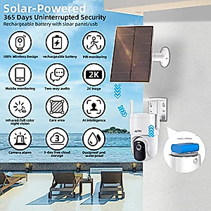 AMTIFO Security Camera Wireless Outdoor Solar Powered: 2K WiFi Home Outdoor Camera with Solar Panel Color Night Vision Outside Camera with Audio Motion Detection System