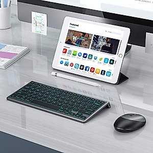 Keyboard and Mouse for iPad, iPhone, Wireless Bluetooth Backlit Keyboard and Mice for iPad 10.2 2019, 2020, iPad Air 4, iPad Pro 11, 12.9 in, iPhone 8, iPhone 11, ect, Space Gray