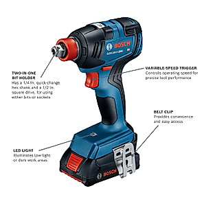 BOSCH GXL18V-601B25 18V 6-Tool Combo Kit with 2-in-1 Bit/Socket Impact Driver, Hammer Drill/Driver, Reciprocating Saw, Circular Saw, Angle Grinder, Floodlight and (2) CORE18V 4.0 Ah Compact Batteries