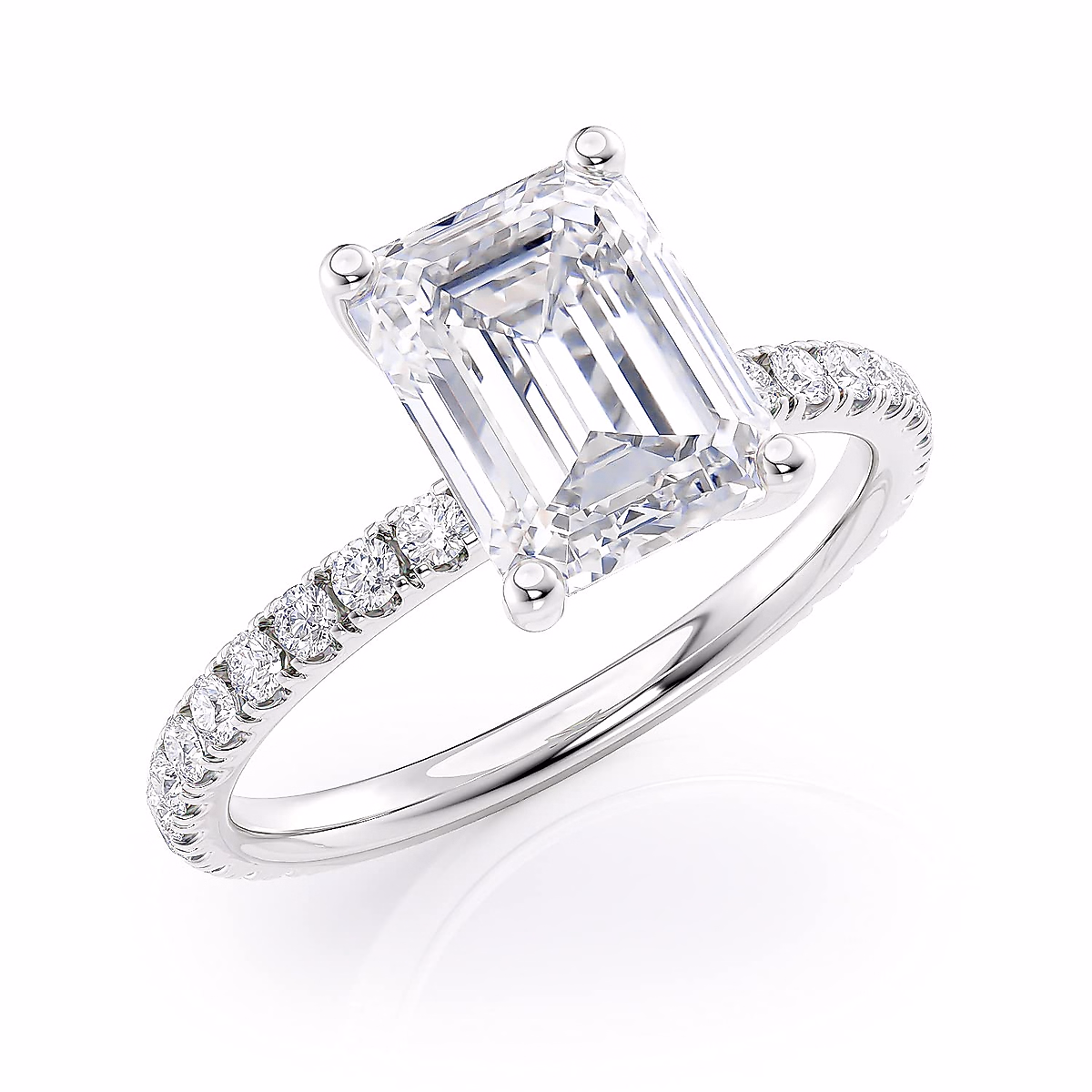 Beverly Hills Jewelers 2 Carat Emerald Cut Moissanite Engagement Ring for Women - 1/4 Carat Natural Diamond - 14k White Gold (G-H/VS, SI, cttw, DEW) Anniversary Promise Ring Size 5.5 Made in USA