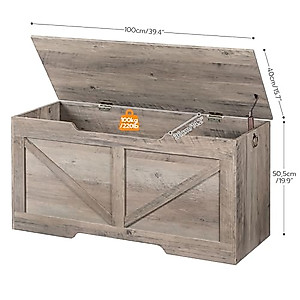 HOOBRO Storage Bench, 39.4” Retro Wooden Storage Chest with U-Shaped Cut-Out Pull, Safety Hinge, Supports 220 lb and Easy Assembly for Toy Box Organizer (Greige) BG771CW01