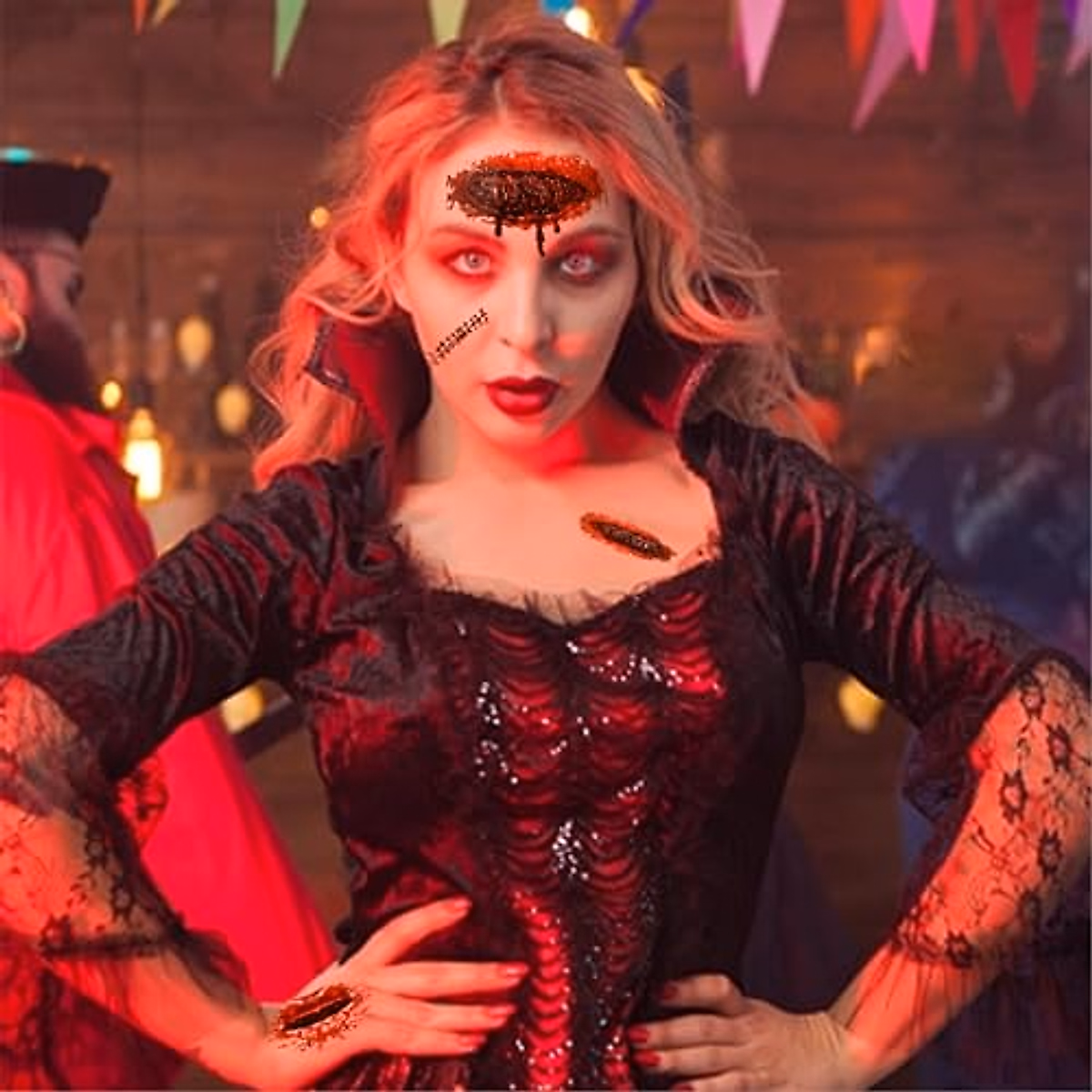 25 Sheets Halloween Zombie Temporary Tattoos, NEDEQI Plus-Size Scar Fake Blood Tattoos Waterproof Realistic Stitches Wound Temp Sticker for Zombie Makeup Chucky SFX Cosume Prank Cosplay Kids Men Women