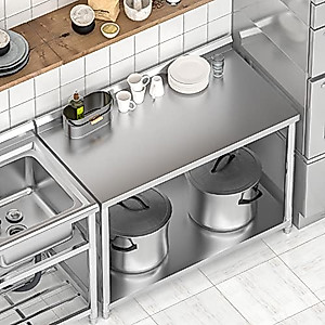 GGW Stainless Steel Table for Prep & Work 48 x 25, Heavy Duty Commercial Work Table with Undershelf and Backsplash, Metal Prep Table for Outdoor, Indoor, Commercial Restaurant, Kitchen, Cafe, Hotel