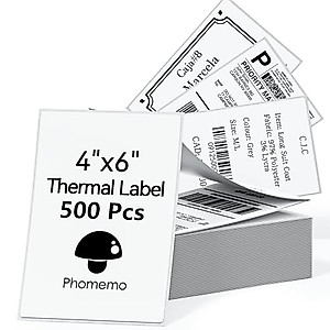 Phomemo 4x6 Thermal Direct Shipping Label, 4''x 6'' Fan-Fold Labels, Compatible with Rollo, MUNBYN, Zebra, Fargo Label Printer, 1 Pack of 500 Labels