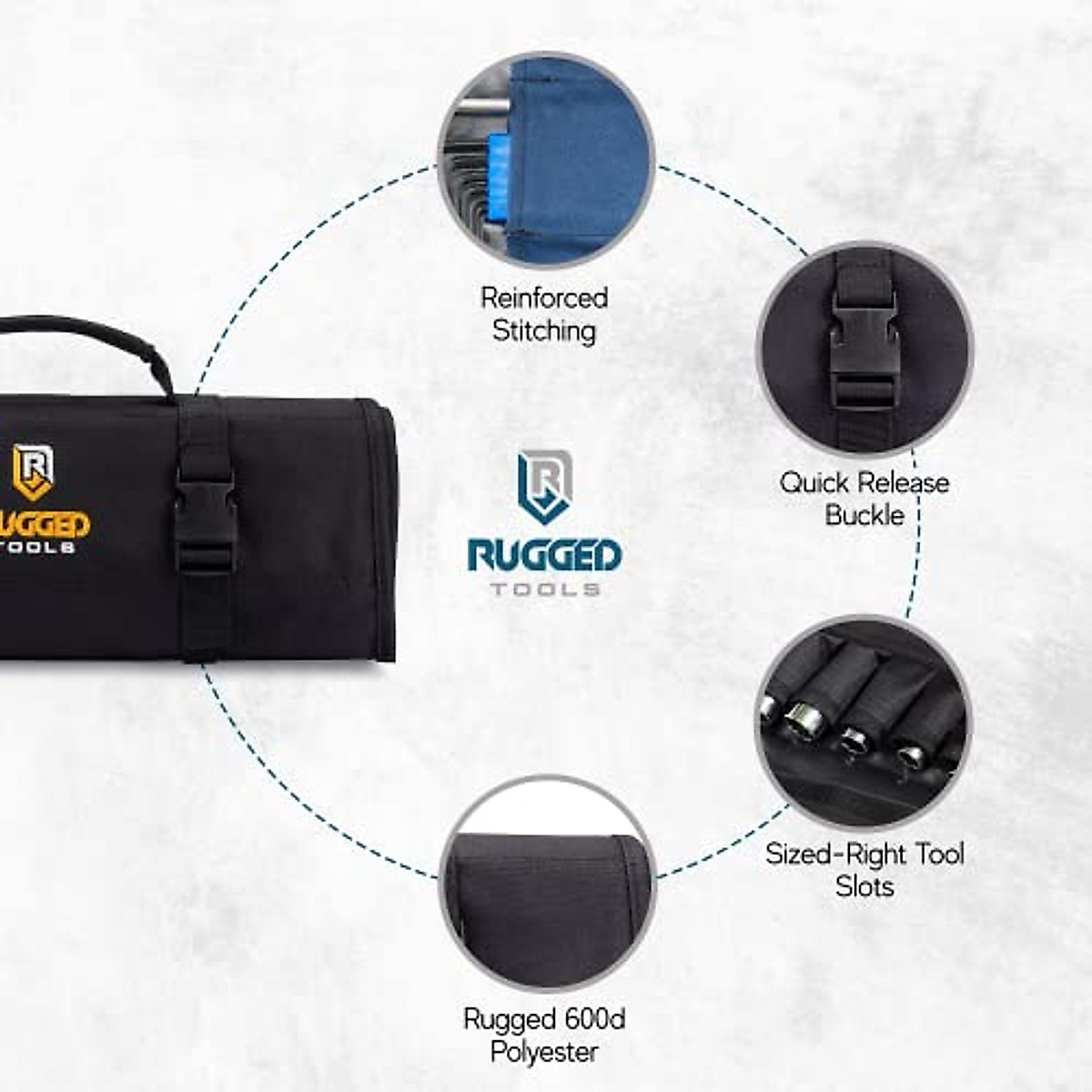 32 Pocket Tool Roll Organizer - Wrench & Pouch Includes Pouches for 10 Sockets Up Bag Electrician, HVAC, Plumber, Carpenter or Mechanic from Rugged