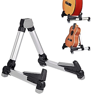 EASTROCK Folding Guitar Stand,Portable Tripod A Frame Aluminium Music Stand for Acoustic Electric Guitars, Bass, Violin, Ukulele, Banjo ( Silver)