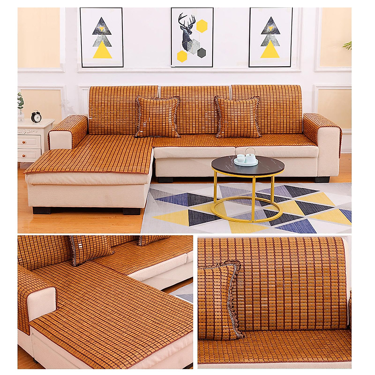 Insulation Mattress, Carbonised Mahjong Bamboo Mat, Summer Sleeping Mat for Single and Double Bed, Smooth Folding Cooler, Refreshing and Breathable Bedding,LxW-50x50cm/20x20in