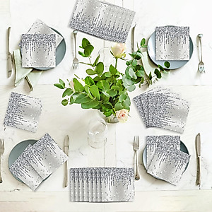 50PCS Silver Party Paper Napkins Silver Happy Birthday Napkins Supplies Silver Glitter Party Napkins Decorations Diamond Theme Party Napkins for Adults Kids Birthday Wedding Bridal Shower Party Favors