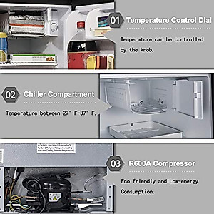 Willz WLR17S5 Compact Refrigerator, 1.7 Cu.Ft Single Door Fridge, Adjustable Mechanical Thermostat with Chiller, 1 Coated Wire Slide-Out Shelf, 1 Power Cord, Stainless Steel Look