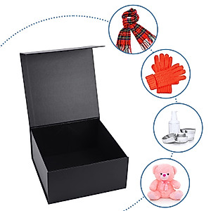 Giftgarden 4-Pack 8”x8”x4” Black Gift Boxes with Magnetic Lids, Square Collapsible Gift Wrap Box Magnet Clourse for Presents, Mothers Day, Birthday, Wedding, Bridesmaid Groomsman Proposal Box