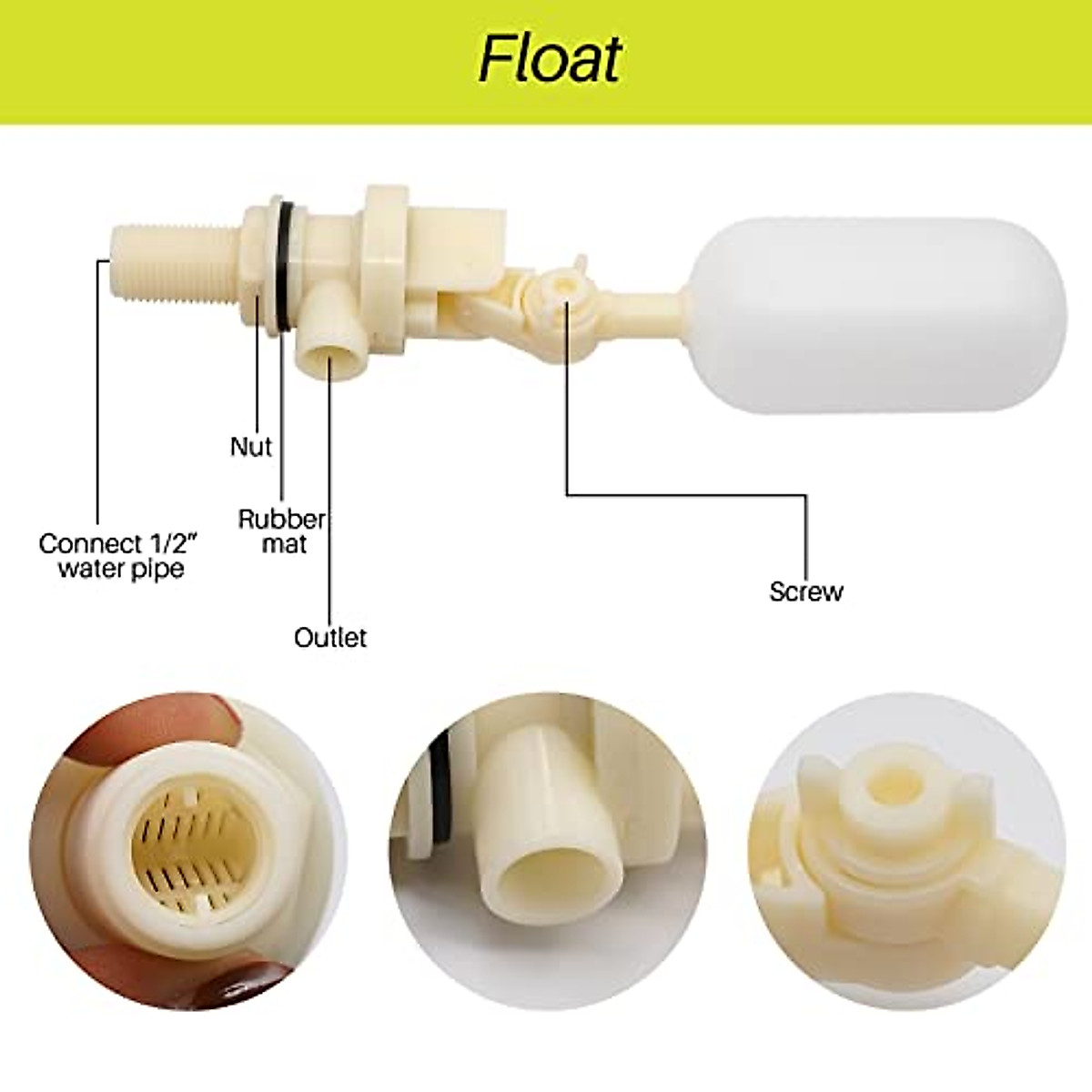 Junniu Automatic Livestock Waterer Water Bowl Trough Kits for Goat horse Dog Pig Cattle Farm Supplies, with 2PCS Float Valve, Brass Connector, Stainless Steel Cover, Hole at the Bottom, Green