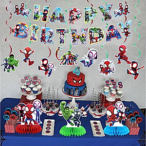 Spidey And His Amazing Friends Birthday Party Decorations, Include Happy Birthday Banners,Hanging Swirls and Honeycomb Centerpiece for Spidey Party Supplies
