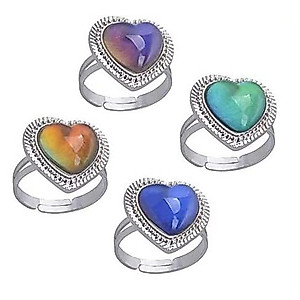 Amosfun 4PCS mood rings for ring girls kids boys bulk women- Heart Shape Adjustable Creative Fashion Mood Rings Finger Rings Color Change Rings