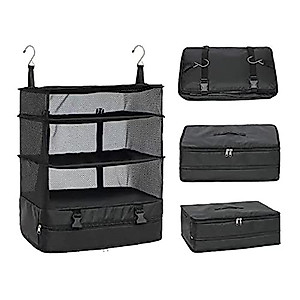 4 Shelf Closet Hanging Organizer, Hanging Closet Storage with Zipper Pocket, Closet Organizers and Storage Shelves for Travel Organizer
