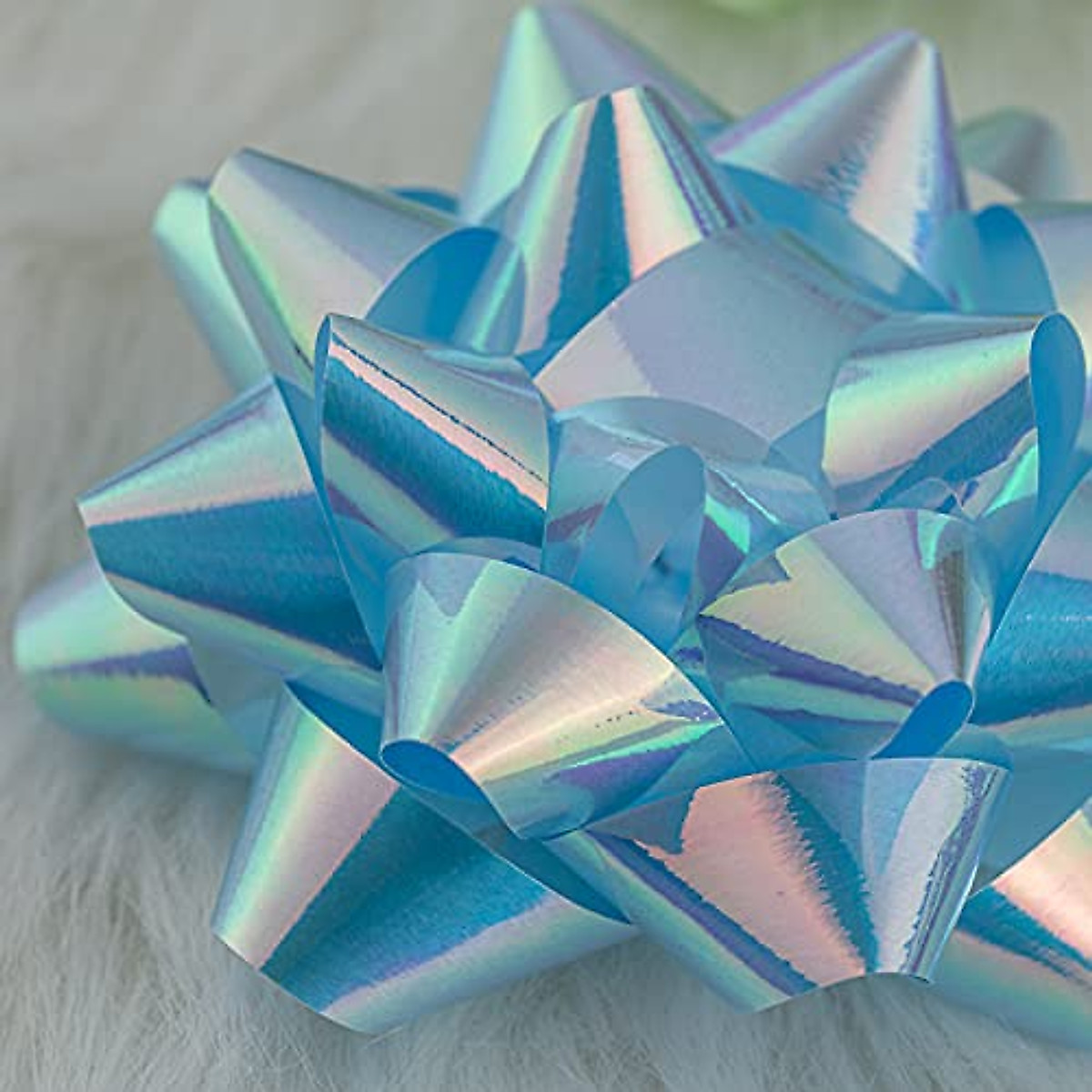 WRAPAHOLIC Holographic Gift Bow Assortment (24 Bows) Light Blue, Pink, Yellow, Orange, White for Birthday, Wedding, Christmas, Baby Shower, Bridal Showers