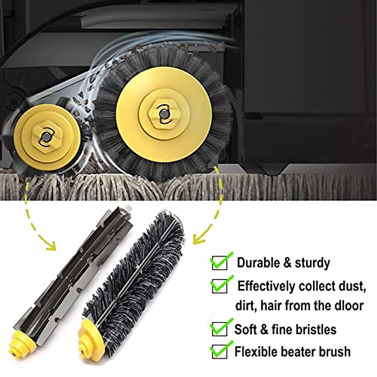 Rumba Replacement Parts for iRobot Roomba 675 650 677 692 671 694 691 614 615 635 676 670 645 655 690 600 Series 595 585 Vacuum Cleaner Accessories,1 Caster Wheel, Bristle Brush,4 Side Brush,2 Filter