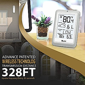 Indoor Outdoor Thermometer Hygrometer Wireless Weather Station, Temperature Humidity Monitor Battery Powered Inside Outside Thermometer with 330ft Range Remote Sensor and Backlight Display