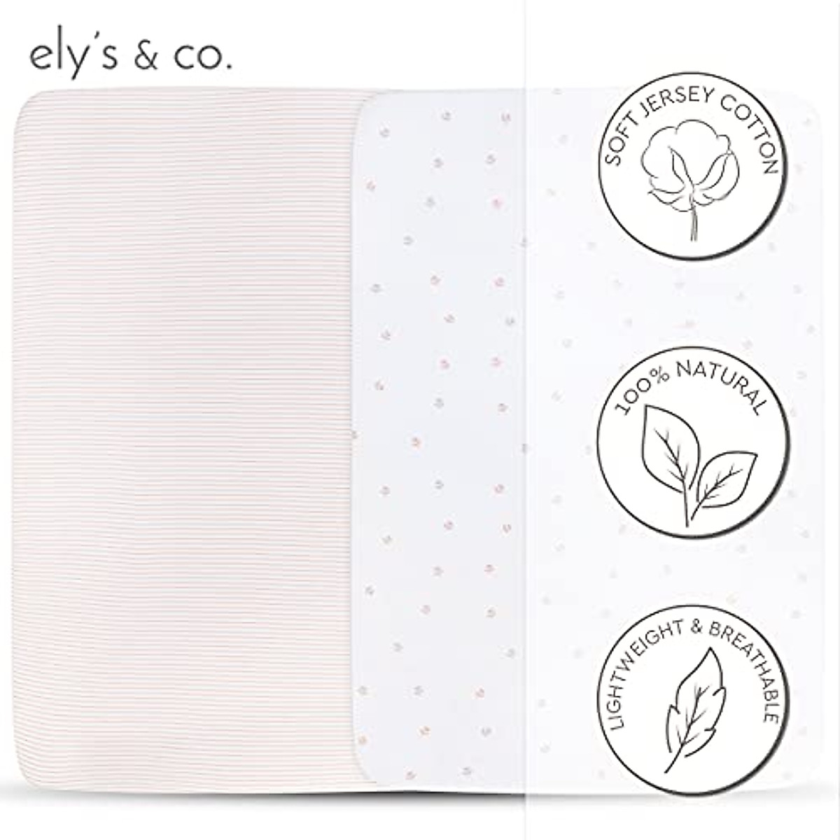 Pack and Play Sheet 2 Pack - Pack and Play Sheets Fitted with 100% Jersey Cotton - Pack N Play Mattress Sheets for Boys and Girls, Newborn Essentials (Pink Tulips & Stripes)