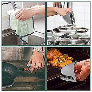 Oven Mitts and Pot Holders Set 8 Pcs, Extra Long Silicone Gloves Kitchen Accessories High Heat Resistant 450 Degree Potholder with Non-Slip Surface Soft Inner Lining for Cooking Baking
