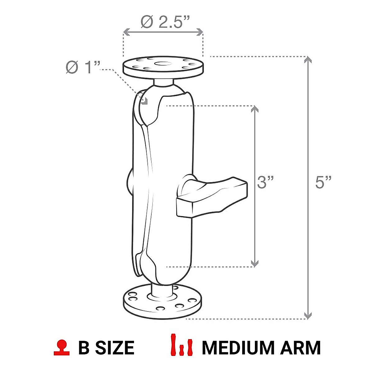 RAM Mounts Universal Double Ball Mount with Two Round Plates RAM-B-101U with Medium Arm for Drill-down Mounting