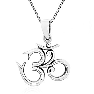 AeraVida Mysterious Aum or Om Prayer Symbol .925 Sterling Silver Pendant Necklace