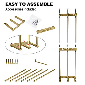 Towel Rack Wall Mounted, LAFEALO Gold Towel Rack for Bathroom, Bath Towel Holder,Bathroom Organizer, Bathroom Towel Storage,Washcloths in Small Bathroom/RV/Camper