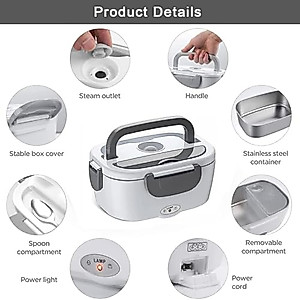MIYGNDSZ Electric Lunch Box - 3 in 1 60W 1.5L Food Warmer for Car Truck Home, Stainless Steel Lunchbox for 12V 24V 110V Household Camping, Portable Heating Heater for Adult with Fork Spoon Bag