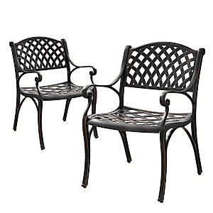 PATIO-IN Patio Bistro Chairs Set of 2 Cast Aluminum Patio Dining Chairs,Outdoor Dining Chairs with Armrest,All Weather 2 Piece Bistro Patio Dining Chair for Balcony, Backyard, Garden,Bronze