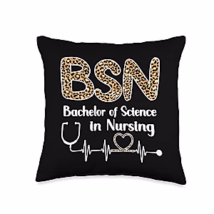 Cute BSN Nurse Graduation Gifts BSN Bachelor of Science in Nursing Student Graduation Throw Pillow, 16x16, Multicolor