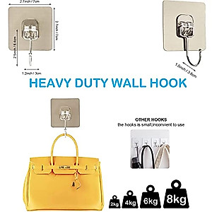 Large Adhesive Hooks 22LB（MAX）,Waterproof and Rustproof Wall Hooks for Hanging Heavy Duty,Stainless Steel Towel Door and Coat Hooks for Kitchen, Bathroom, (10, 2.76*2.76 inch)