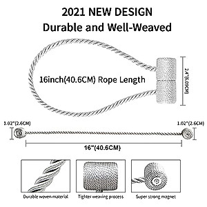 2 Pack Magnetic Curtain Tiebacks Holdbacks Upgraded Stronger Magnet 16 Inch Outdoor Elegant Decorative Clips Tiebacks for Drapes for Home Office Window Treatment (Olive)