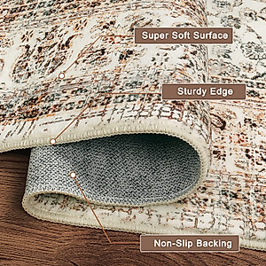 Moespace Oriental Area Rug - 3x5 Washable Rug Boho Non-Slip Indoor Rug for Kitchen Entryway, Low-Pile Front Door Mat Print Distressed Accent Rug for Bedroom Entry Foyer Laundry, Taupe