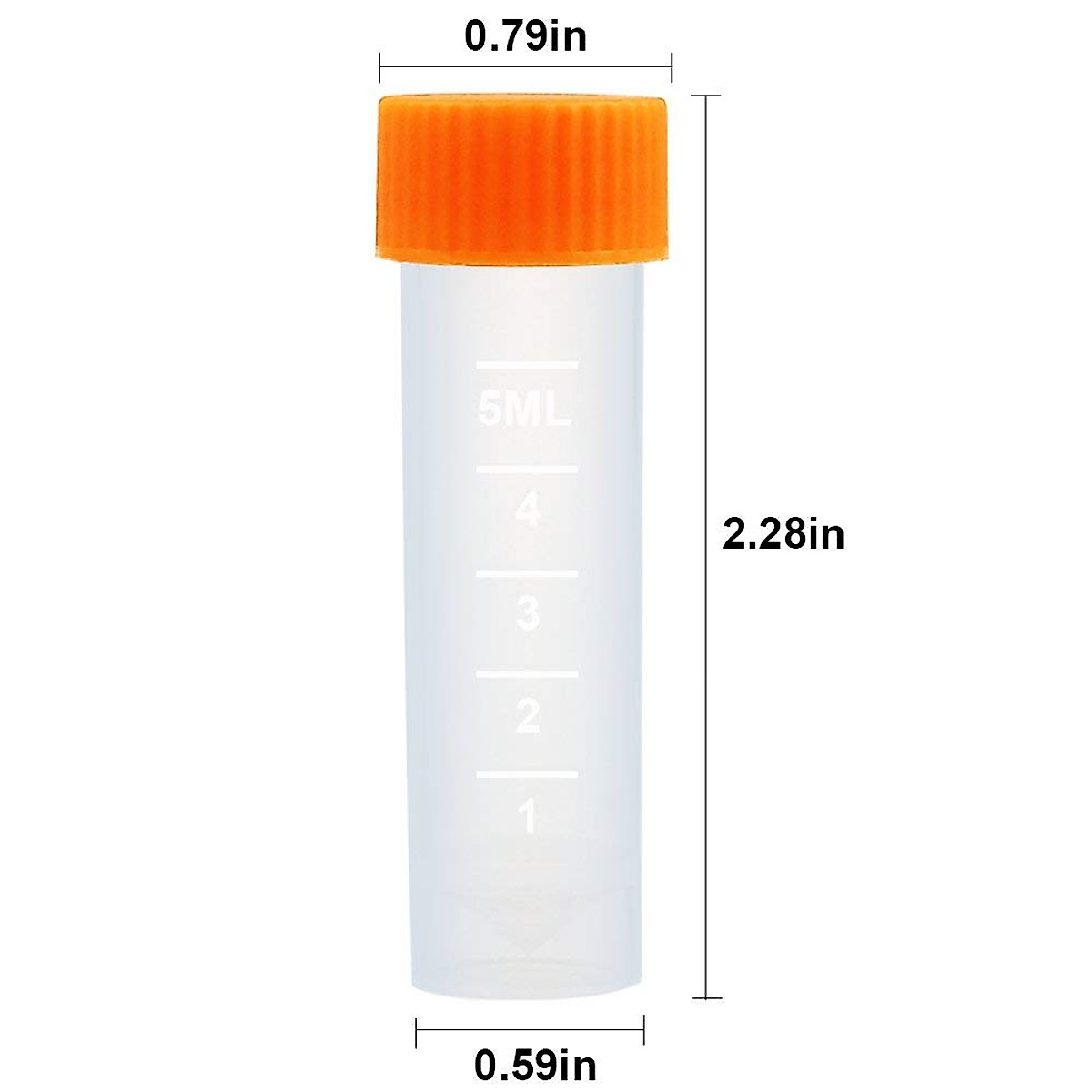 LANIAKEA 200Pcs Plastic Test Tubes with Screw Cap, 5ml Small Plastic Vials Centrifuge Test Tube, Plastic Frozen Test Tubes, Vial Screw Orange Seal Capfor Office School Laboratory Chemistry