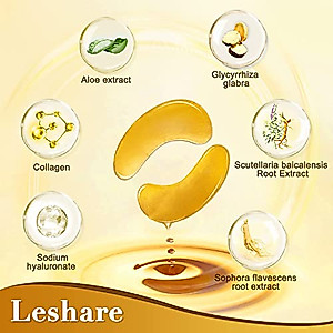 LESHARE 24K Gold Eye Mask for Reduce Dark Circles and Puffiness, Collagen Under Eye Mask and Under Eye Patches for Reduce Wrinkles, Refresh Your Eyes Skin, 24 Pairs