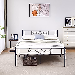 Vecelo 14" Queen Size Metal Platform Bed Frame with Headboard,Premium Steel Slat Support No Box Spring Needed,Noise-Free Anti-Slip,Easy Assembly