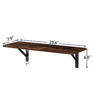 DINZI LVJ Wall Shelves, 23.6 x 7.9 x 6.0 Inch Floating Shelves for Wall, Set of 2, Easy-to-Install Wall Storage Ledges with Sturdy Metal Brackets for Living Room, Bathroom, Kitchen, Rustic Brown