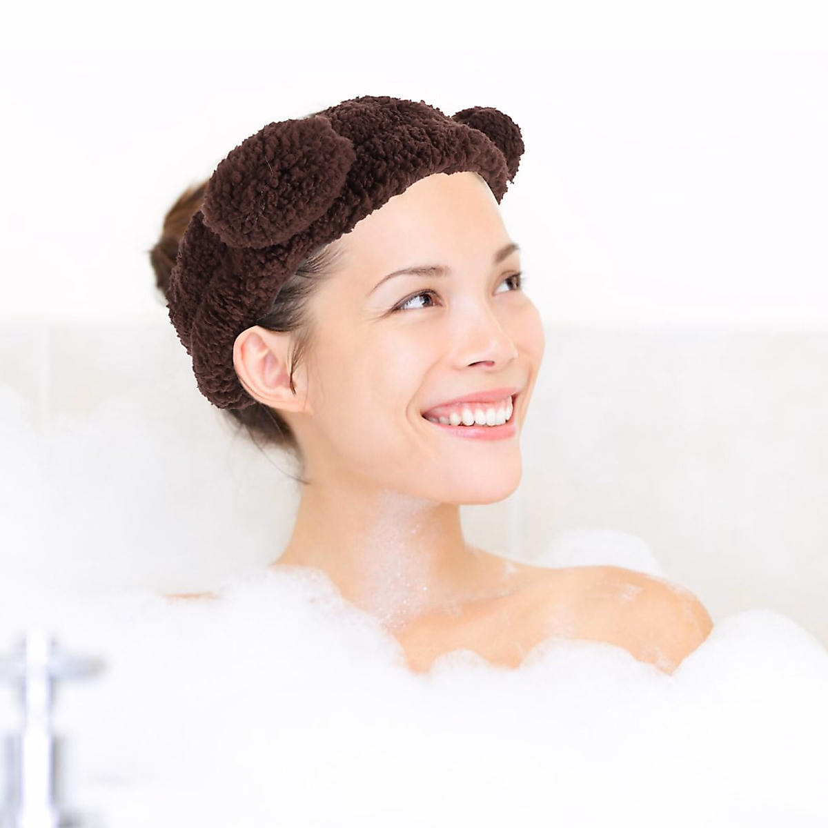 Beaupretty Face Wash Headband Bear Ears Headband Animal Ear Spa Headband Cute Makeup Hairband Shower Yoga Head Wraps for Girls Women (Coffee)