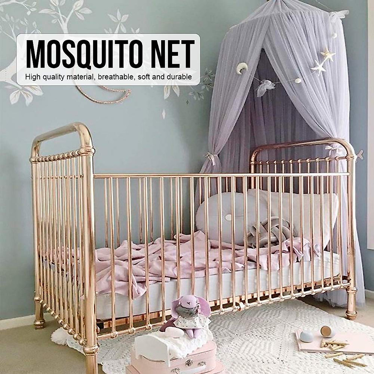 Bed Net, Elegant Color Netting Children Bed Net Canopy, Hanging The Screen Curtains or Netting Over a Queen or King Canopy Bed, Crib or Hammock (Gray)