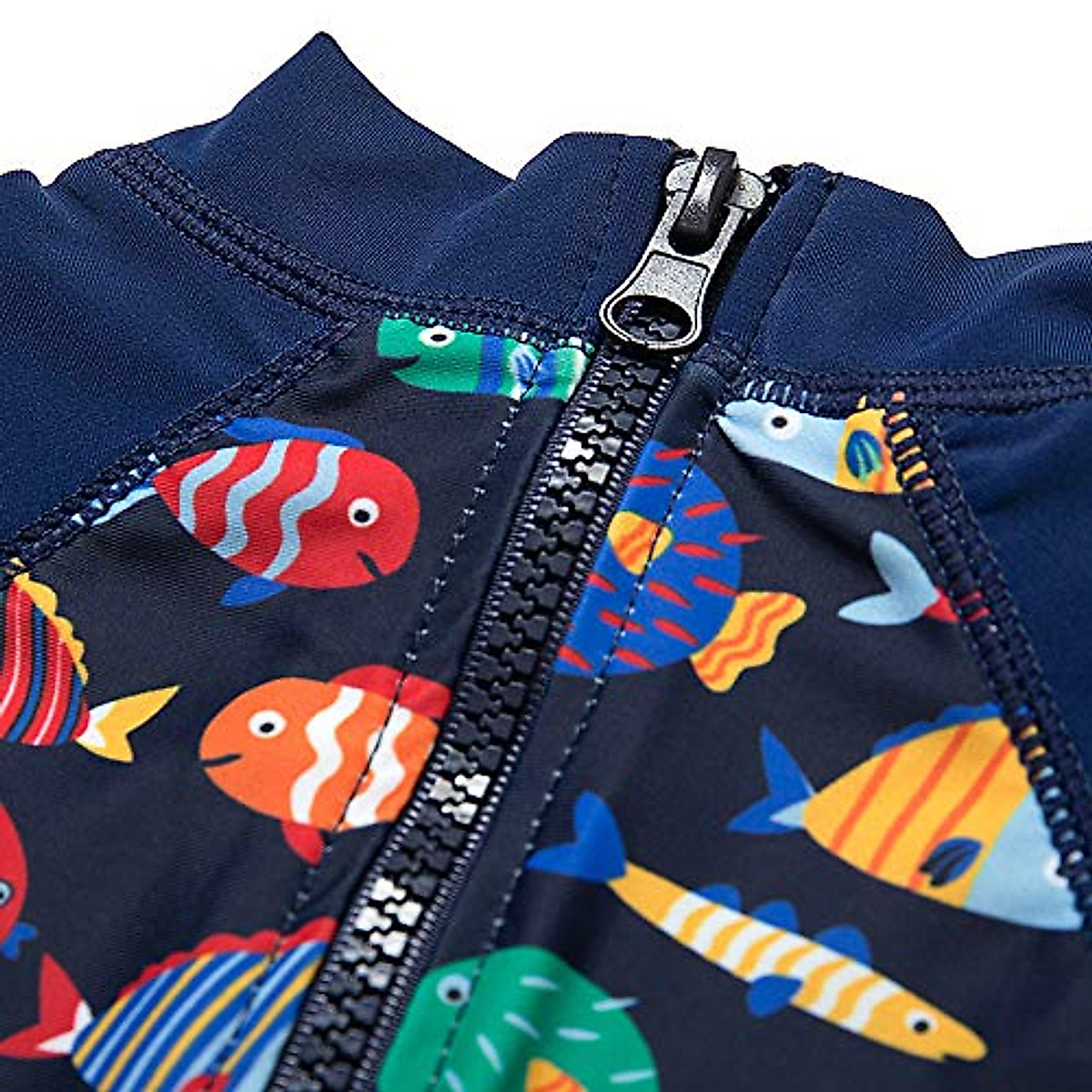 upandfast Baby Boy Swimsuit One-Piece Rash Guard Infant Sun Protection Swimwear (6-9 Months, Colorful Fish)