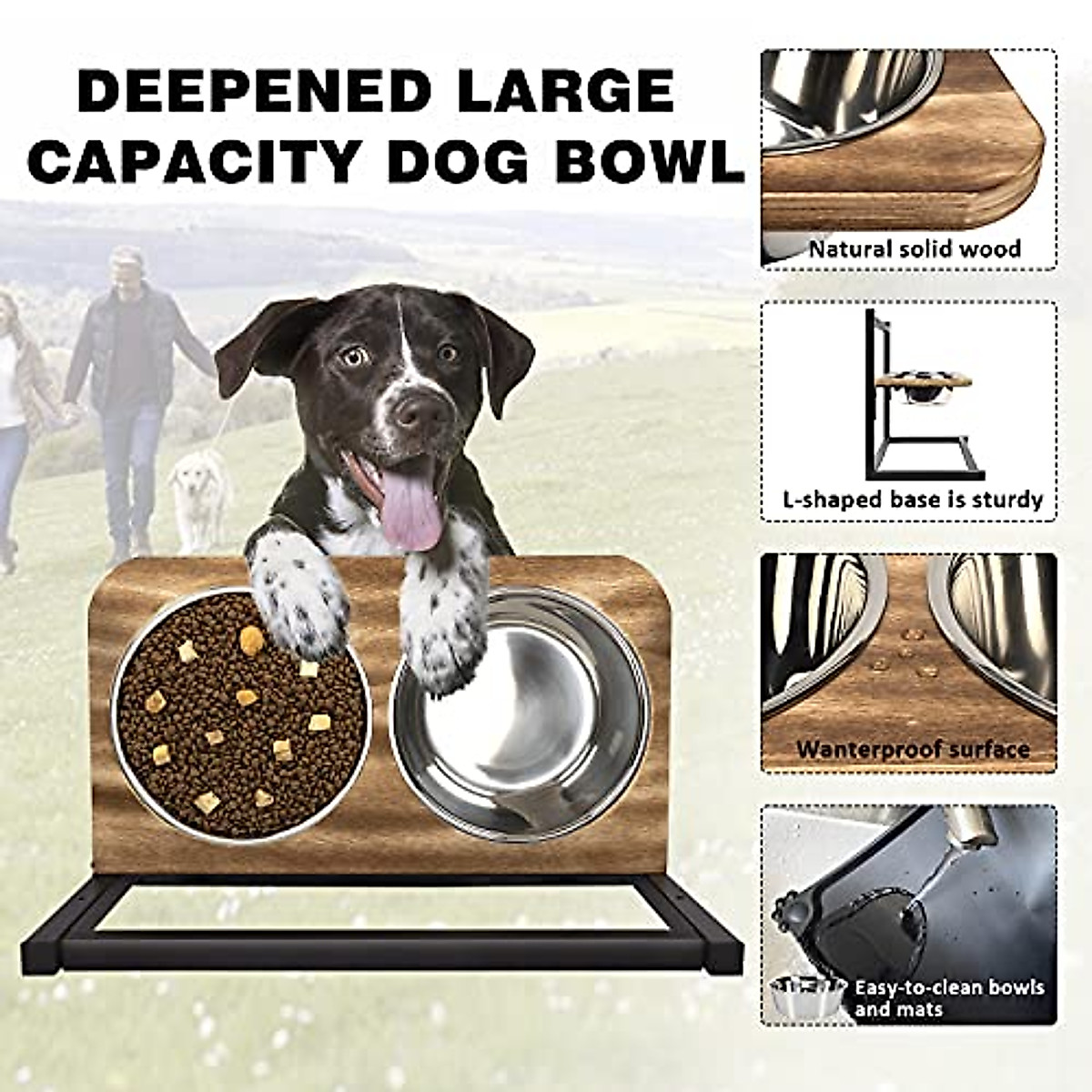 Emfogo Dog Bowls Elevated Dog Bowls Stand Adjustable Elevated 3 Heights5in 9in 13in with Spill Proof Mat Raised Dog Bowl for Large Dogs 16.5x16 inch