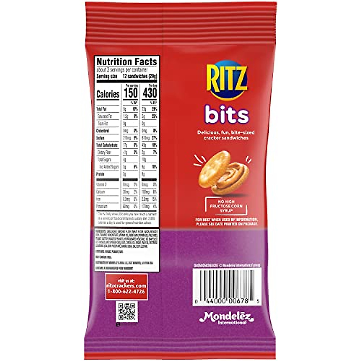 RITZ Bits Peanut Butter Cracker Sandwiches, Big Bag, 3 Ounce (Pack of 12)