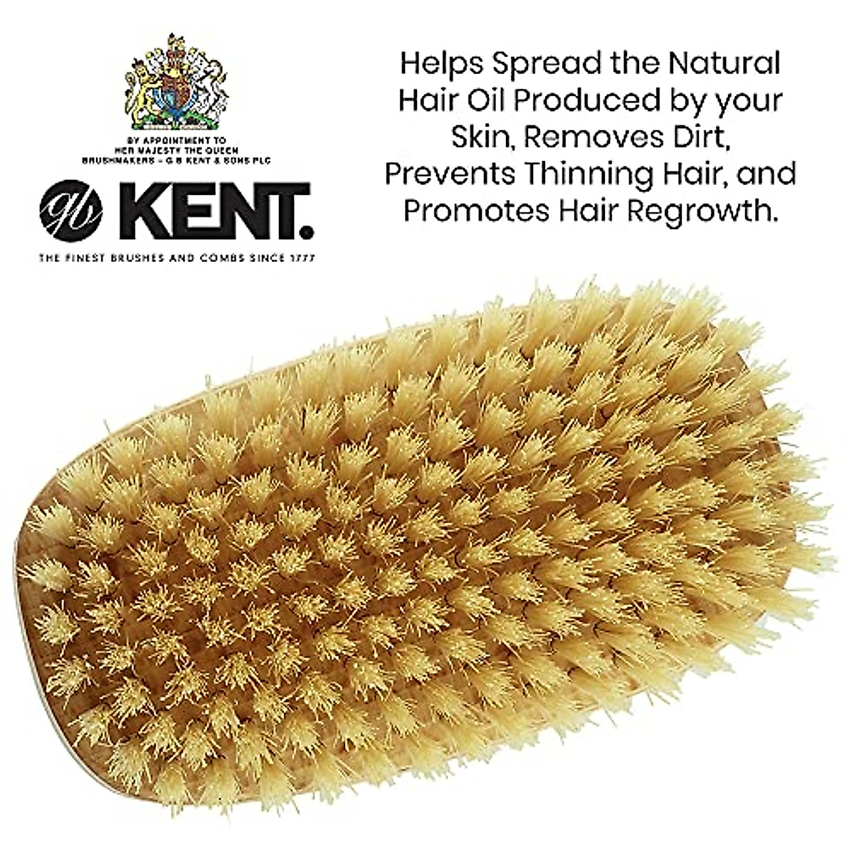 Kent MS23D Finest Men's Military Style Hair Brush - Satin and Beechwood Travel Size Base, Soft Pure White Natural Boar Bristle Ideal for Fine or Thinning Hair and Sensitive Scalps